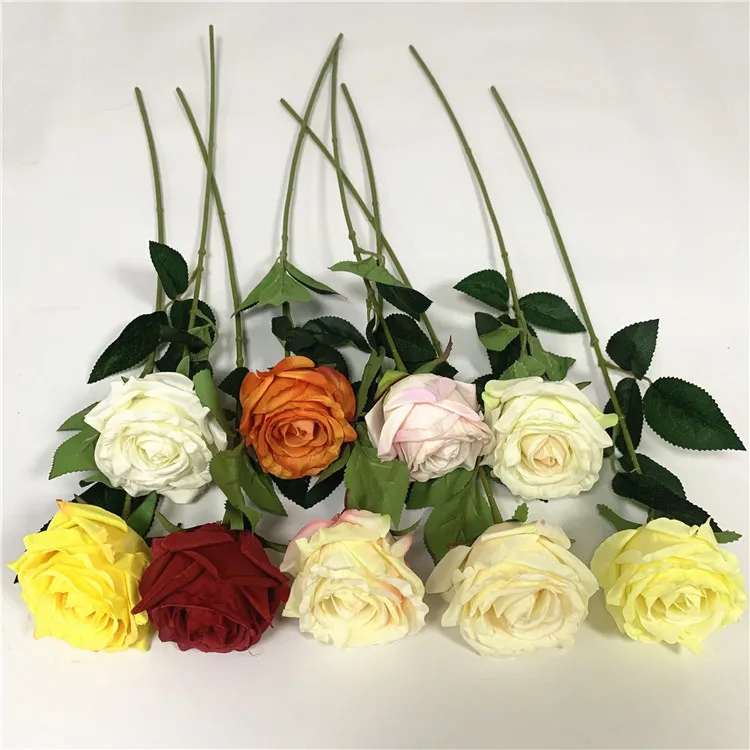 Wholesale Artificial Flower Rose Realistic Single Stem Silk Rose ...