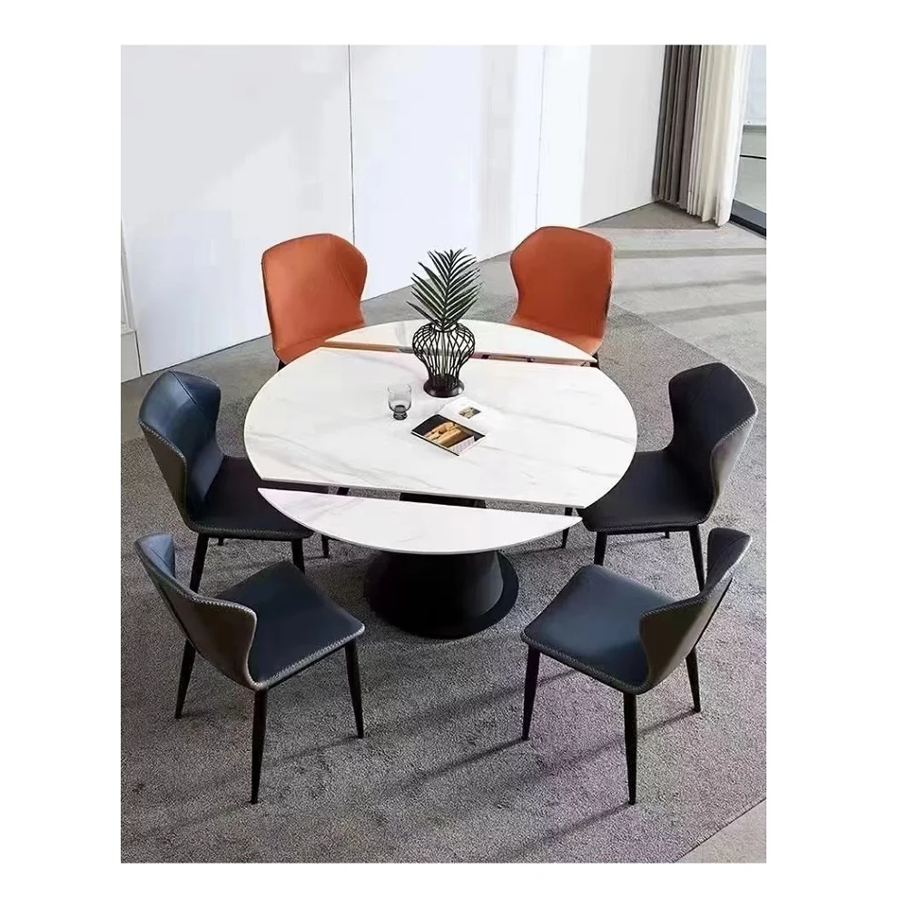 Modern Sintered Stone Gray Marble Ceramic Round Folding Extendable ...