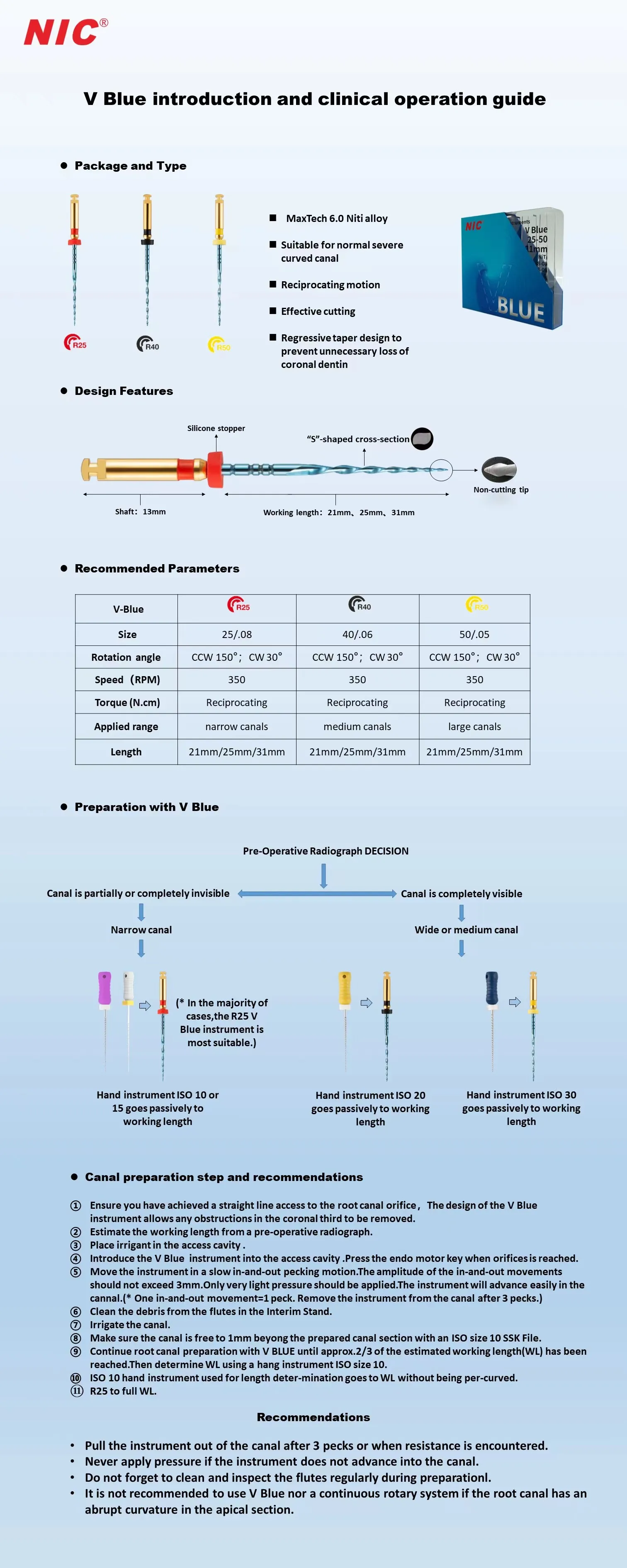 CE Approved NIC Dental Root-Canal Instruments V-Blue Niti