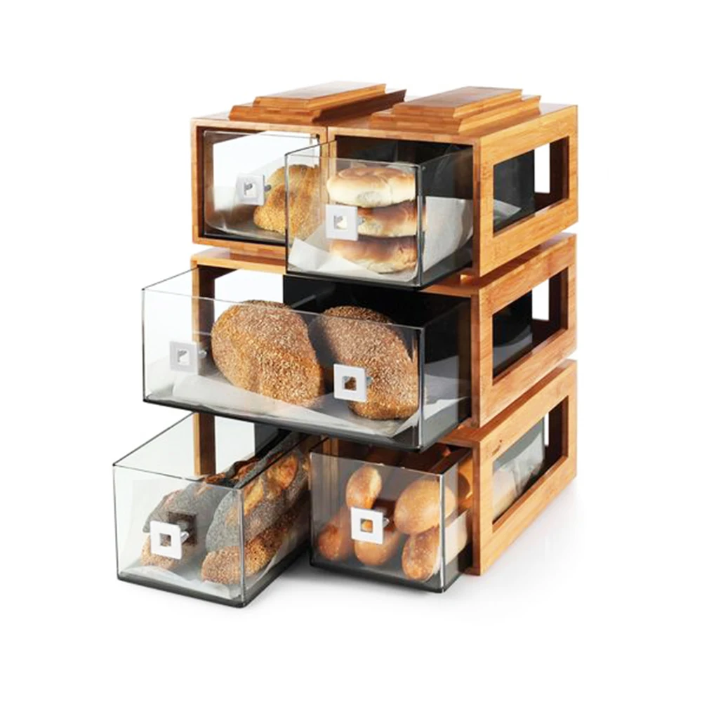 Acrylic Bread Cake Display Box Case With Bamboo Clear Stackable Display ...