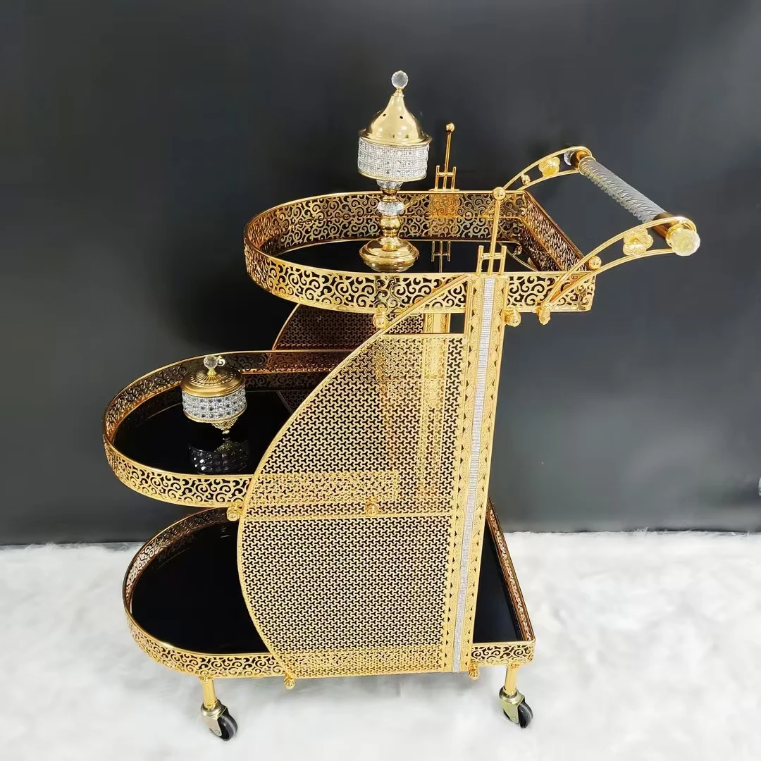 2024 Popular Luxury Golden Shape Pushcart Hotel Trolley Dining Cart ...