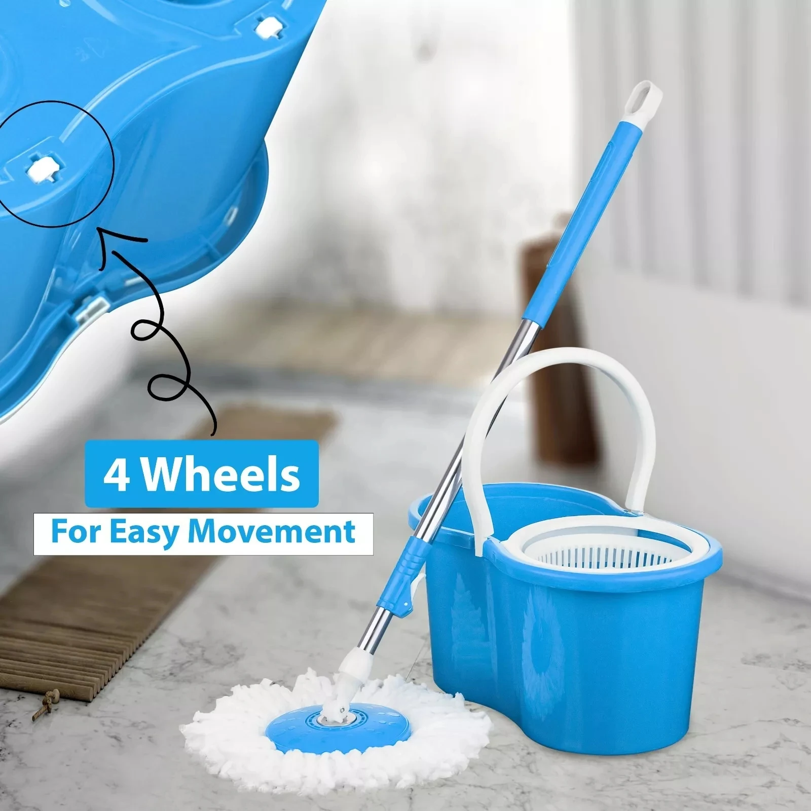 Home 360 Spinning Mop Squeeze Bucket With 2 Microfiber Head Foldable ...
