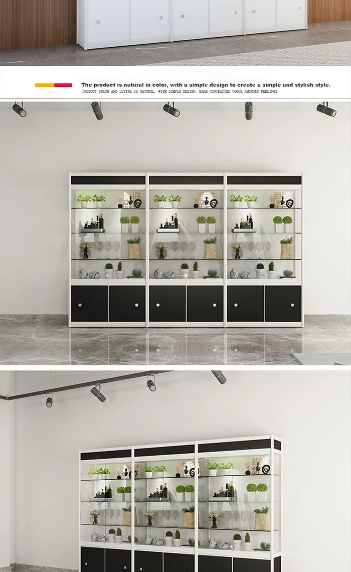 Pameran Tampilan Kaca Hitam Kacamata Modern dengan Kabinet Penyimpanan ...