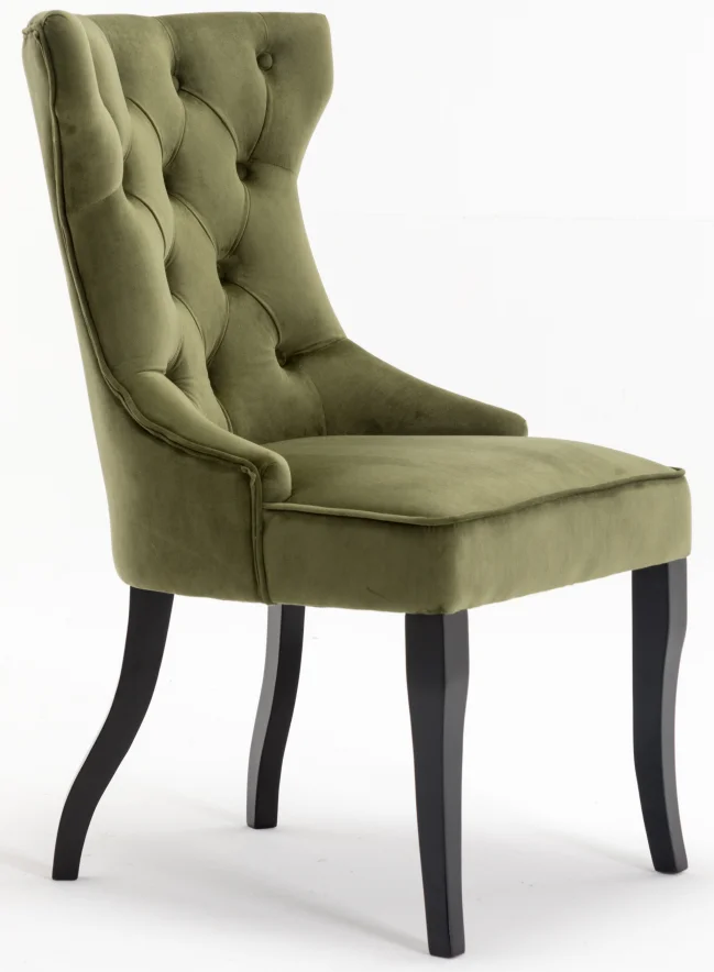 Green Velvet Fabric High Back Wooden Dining Chair - Buy Buttons Design ...