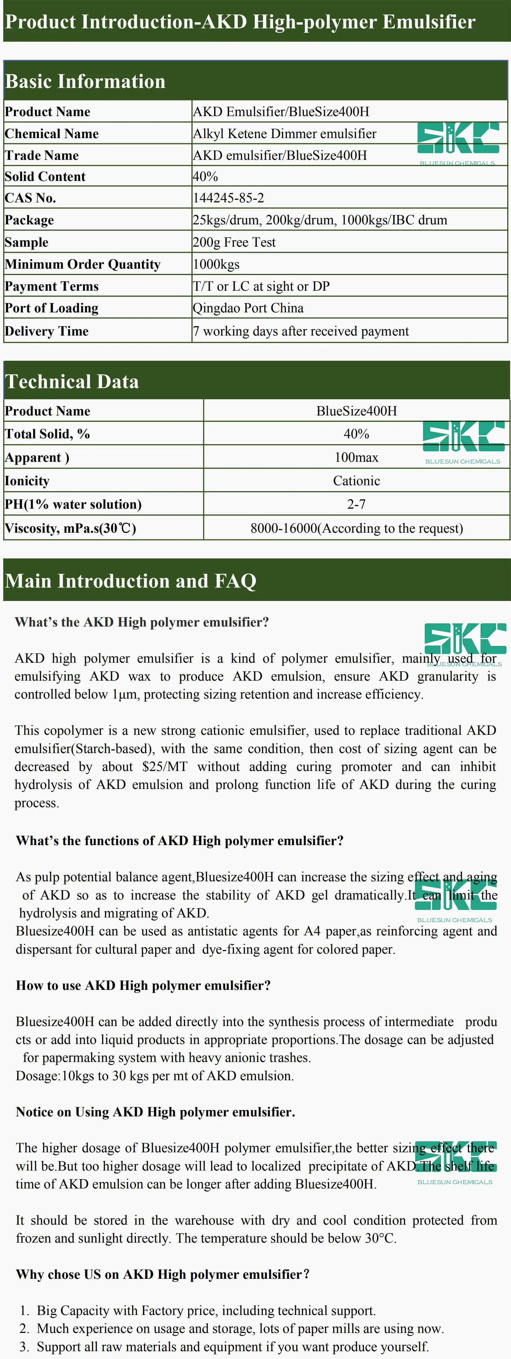 Bs400h Akd Emulsion Emulsifier High Polymer Based To Emulsify Akd Wax ...