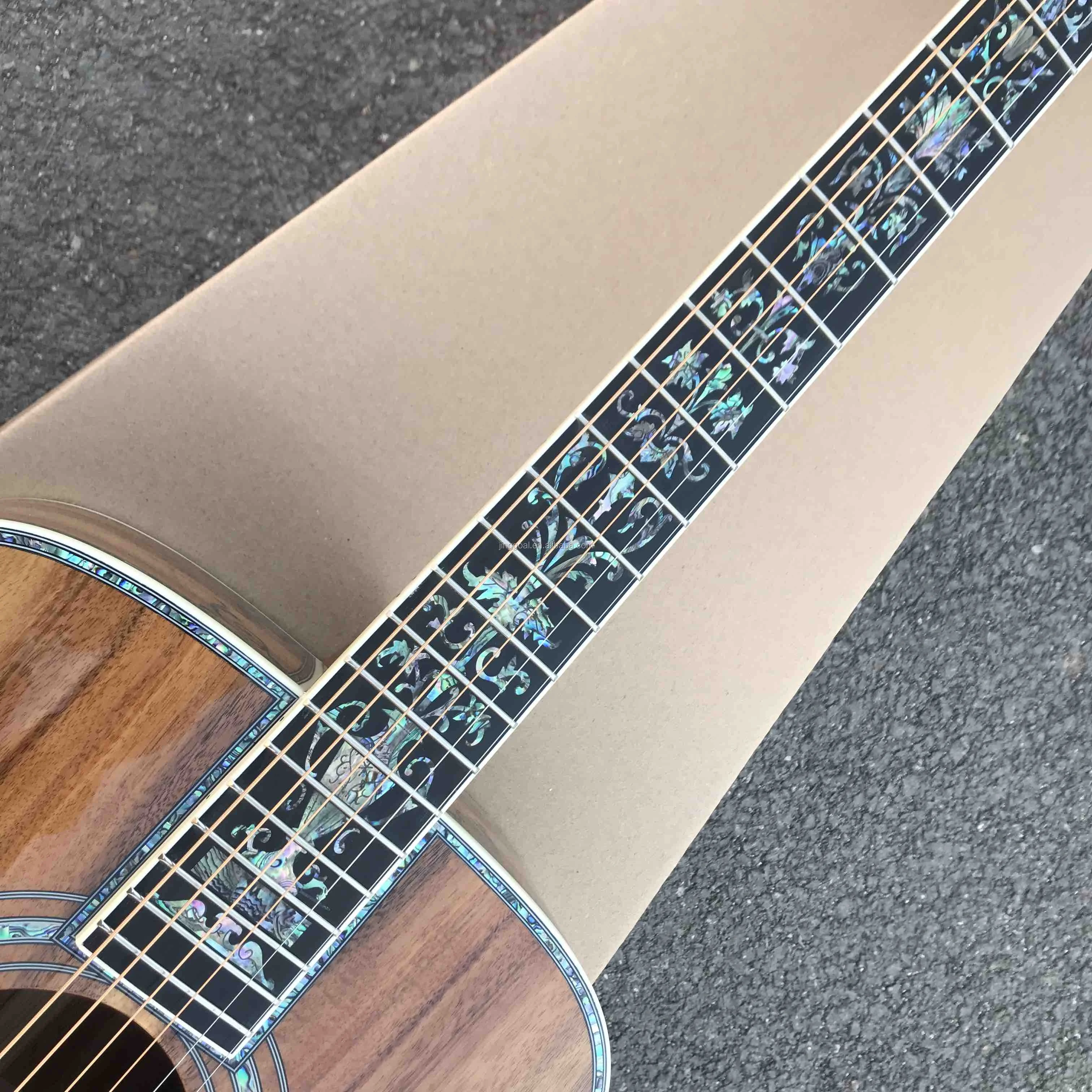 Real Abalone Inlays Ebony Fingerboard Koa Wood Top Guitar