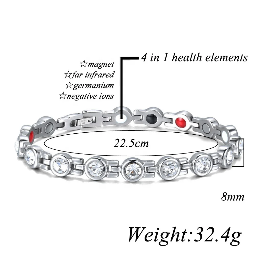 BioMagnetic Jewelry Women Crystal Magnetic Bracelet Stainless Steel ...
