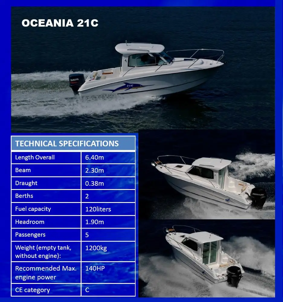 OCEANIA 21C Fiberglass Boat - Luxury Yacht for 5 Passengers