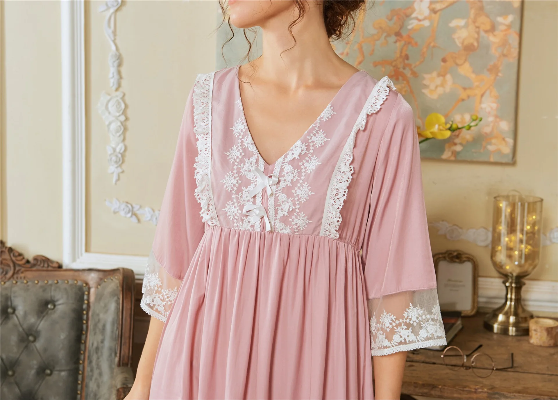 New Style One Piece Cotton Sleepwear Spring Summer Vintage Lace ...