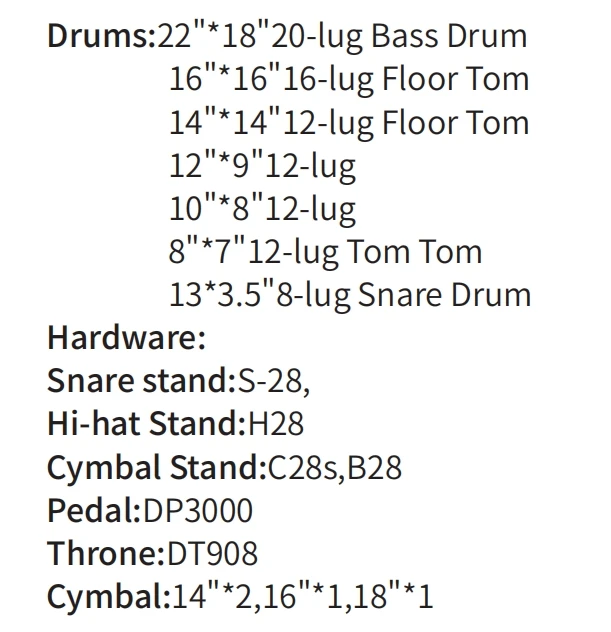 Customizable Jazz Drum Set - YD0001 with 7 Drums & 3 Cymbals