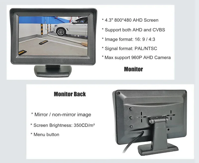 4.3 Inch Lcd Screen Table Car Display System Car Rear View Mirror ...