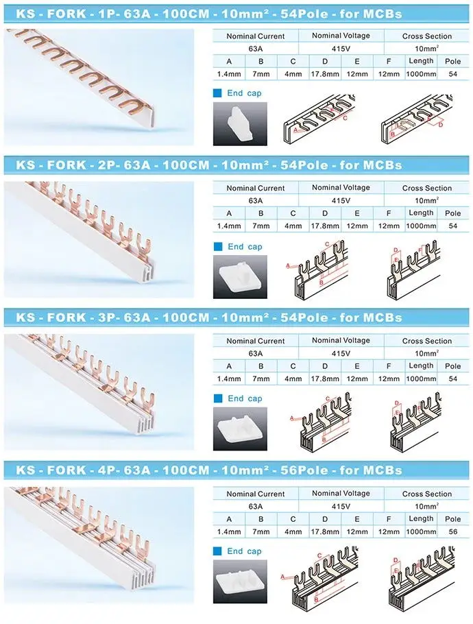 YOMIN Fork Type Copper Busbar - Insulated Comb Bus Bar