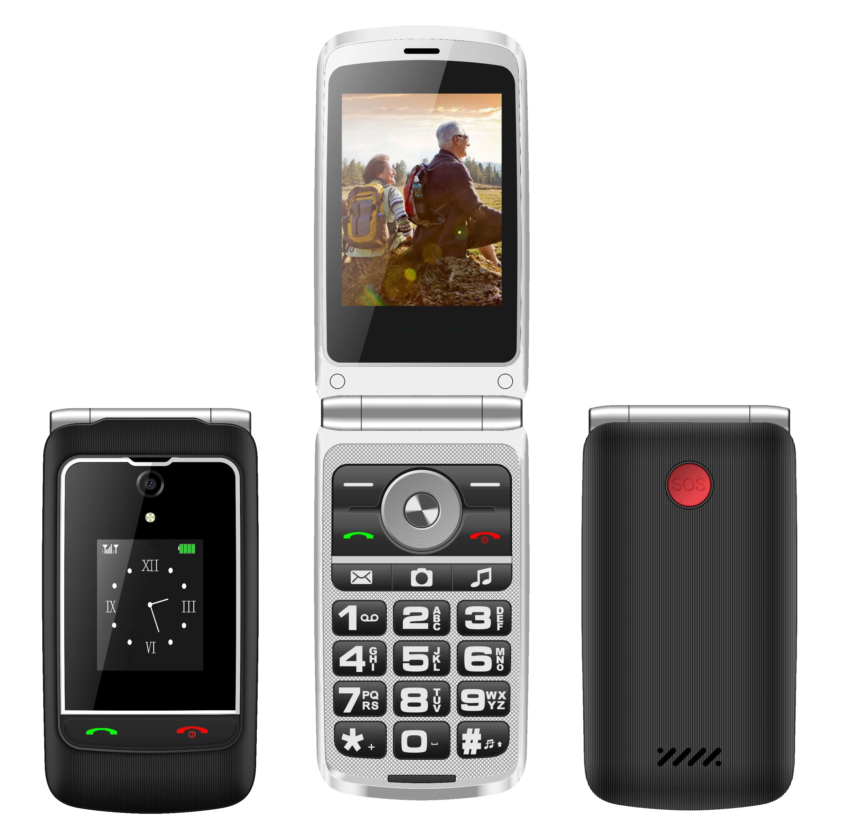 2.8 Inch Unlocked 2g Gsm Dual Screen Flip Big Button Senior Cellphone ...