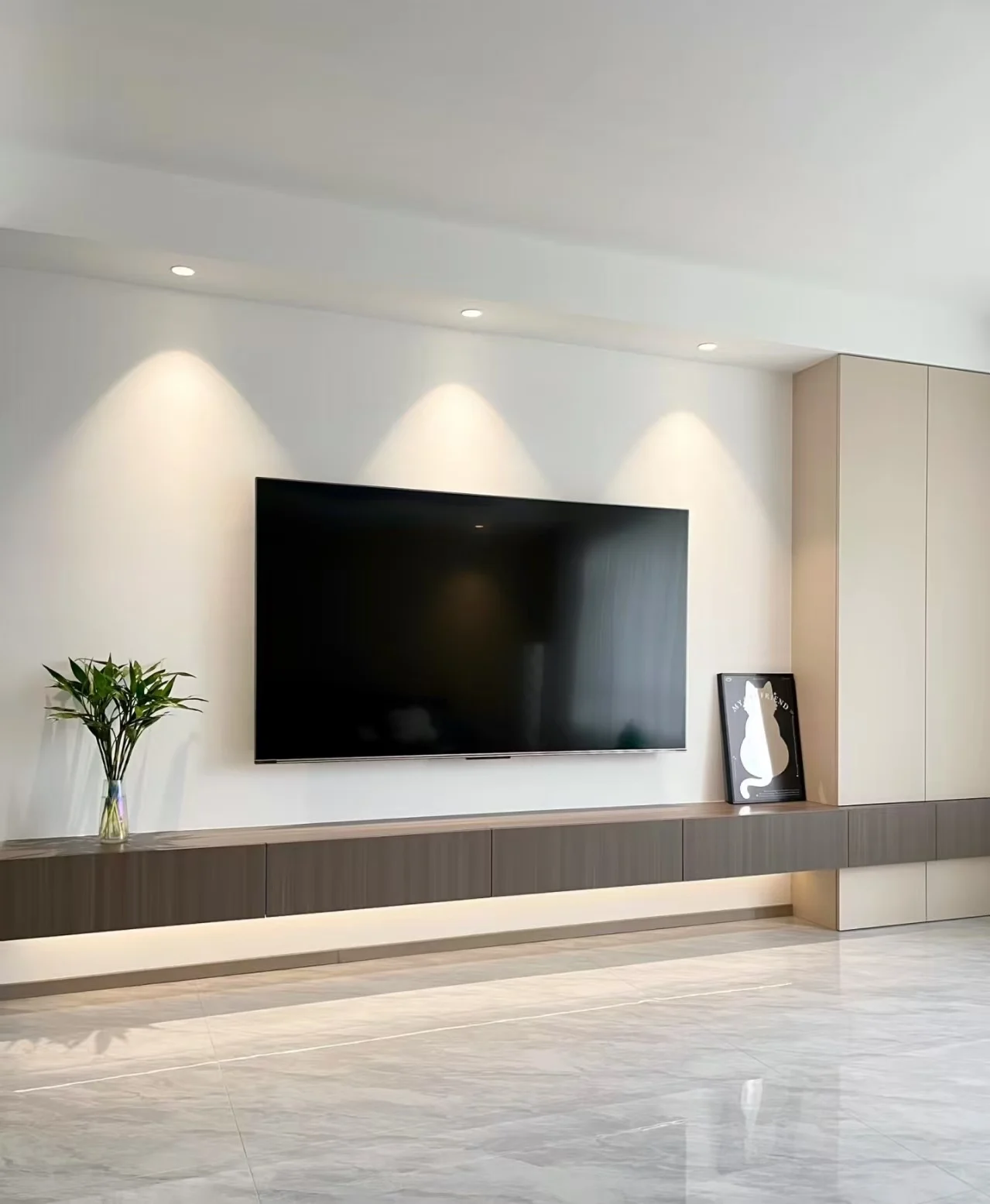 Modern Living Room Furniture Wooden Wall-Mounted TV Cabinet With LED ...