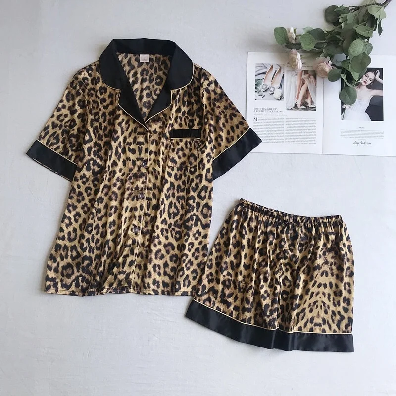 Short Sleeve Satin Factory Girls Leopard Print Pajamas - Buy Pajamas ...