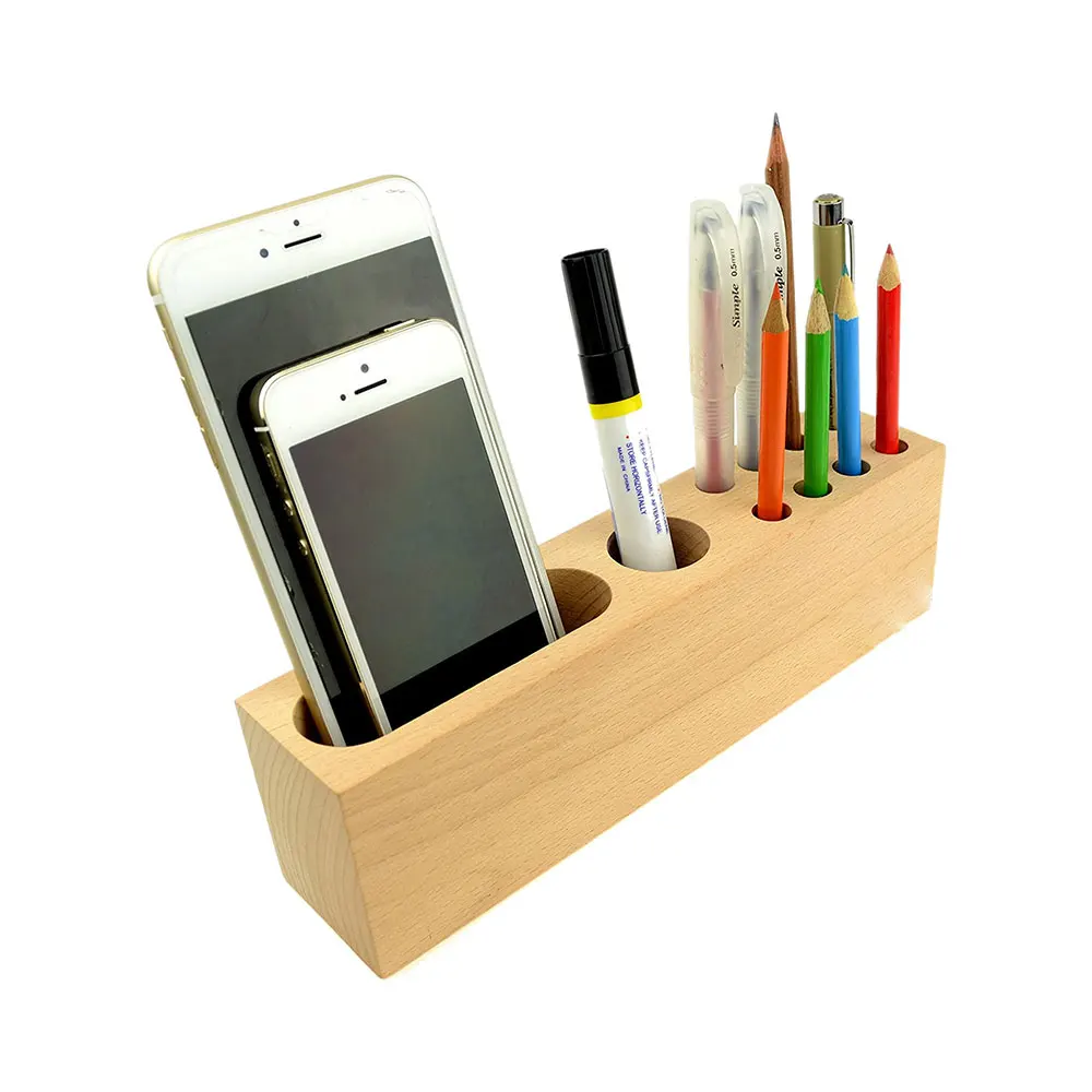 Multipurpose Wood Pen Stand Simplistic 10 Slots Desk Organizer For ...