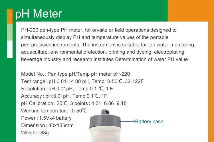 Ph-220 Pen Temp Water Ph Sensor Medidor Ph Meter - Sinotester