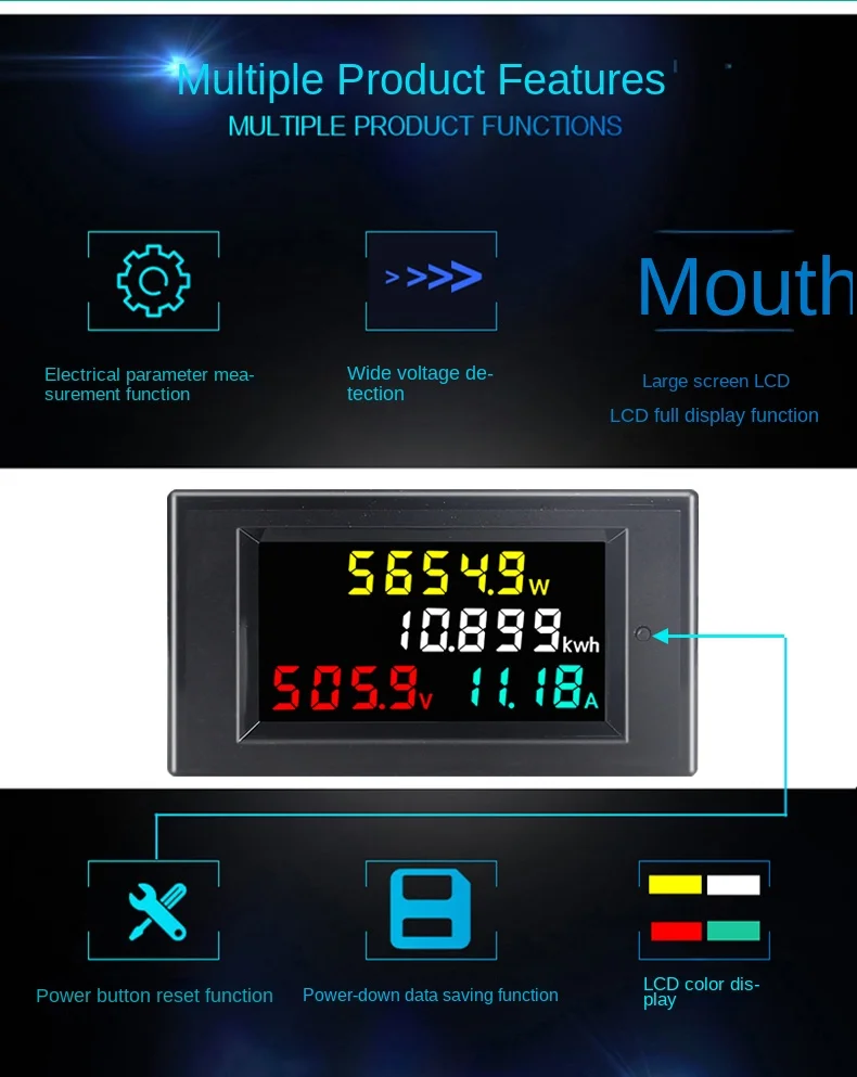 DC Digital Display Voltmeter Ammeter Power Meter Module 14V-600V 0-20A ...