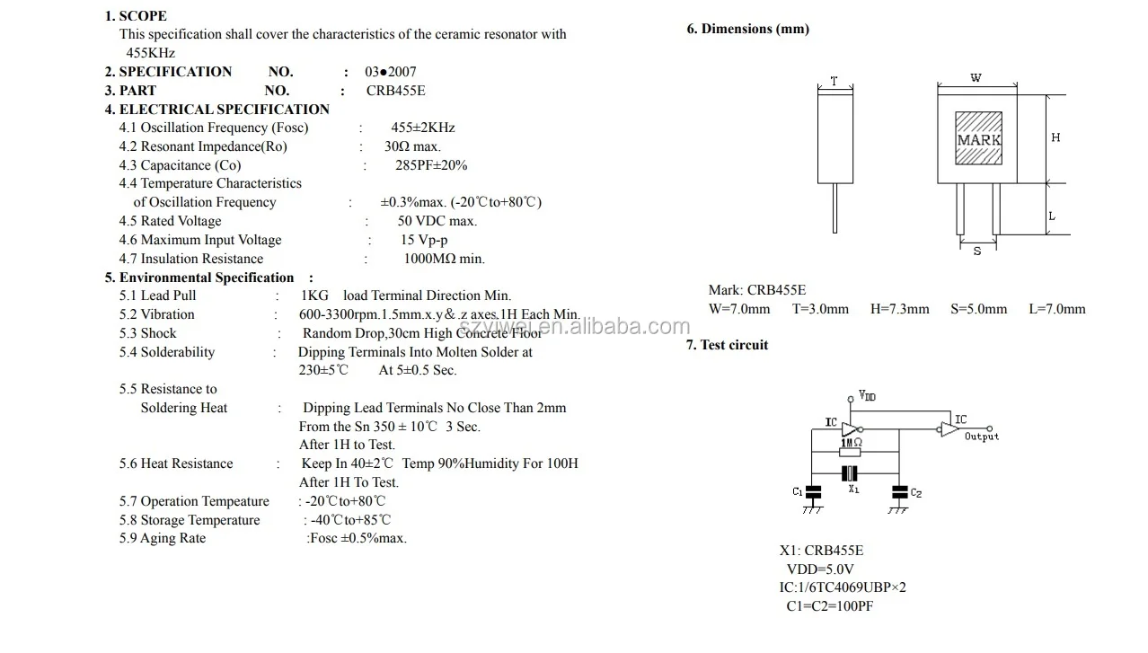 Ceramic Resonator 455 Khz CRB455E - Stable Frequency Product