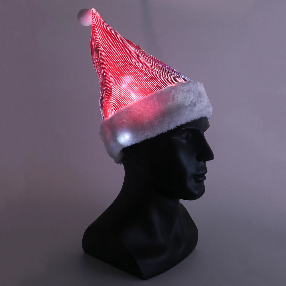 Magic Fashion Led Fiber Optic Fabric Santa Hat Red Xmas Led Light Up ...