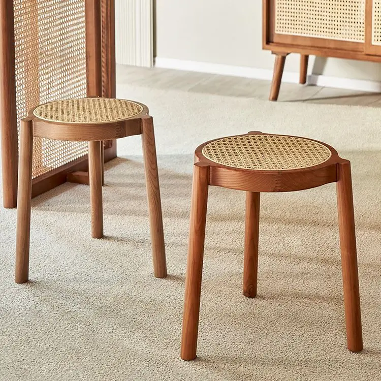 Nordic Stackable Rattan Simple Living Room Small Round Stool Home Solid ...