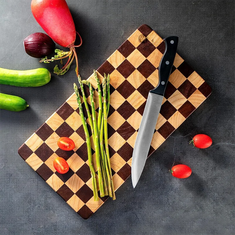 Checkerboard Pattern Wooden Butcher Block for Kitchen Use-Meat Cheese ...