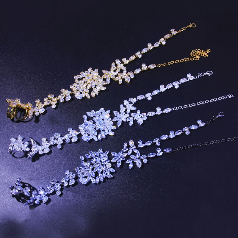 New Ice Cz Finger Ring Bracelet Zircon Hand Chain Bangle India Wedding ...