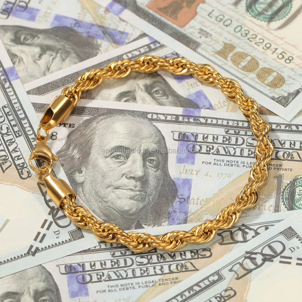 Wholesale 6mm Stainless Steel Rope Chain - PVD Gold Plated