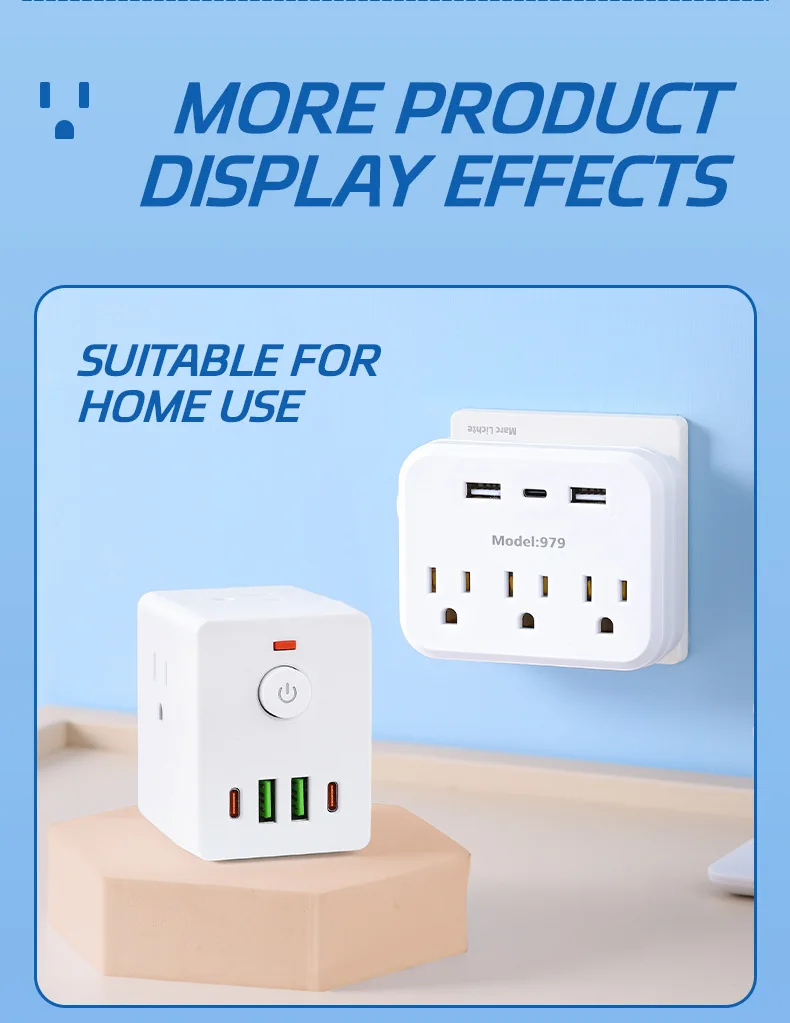 Taiwan Socket US 110V American Standard 6-Port Power Strip 2 USB-A 2 ...