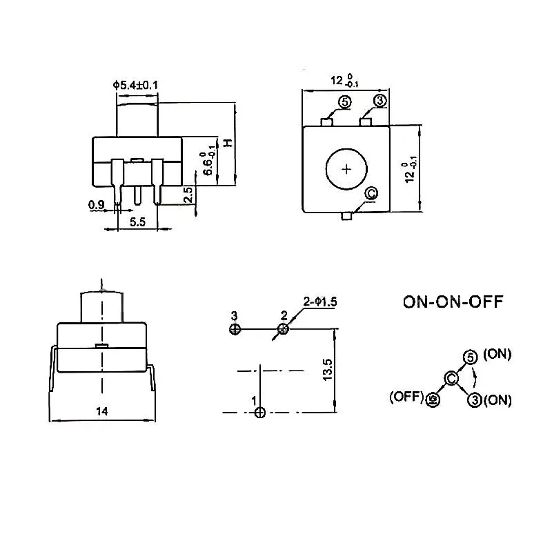 Double Row Vertical LED Flashlight Switch 1212-213BS 3pins ON-ON-OFF 12 ...