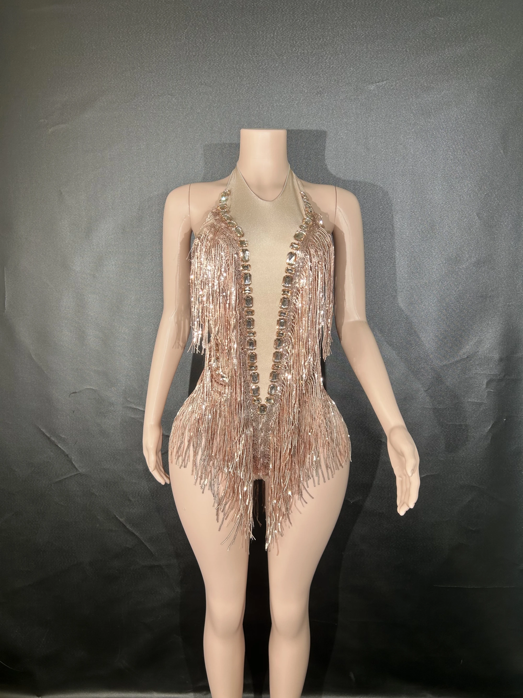 Sparkly Rhinestones Sequins Tassel Leotard Women's Sexy Performance ...