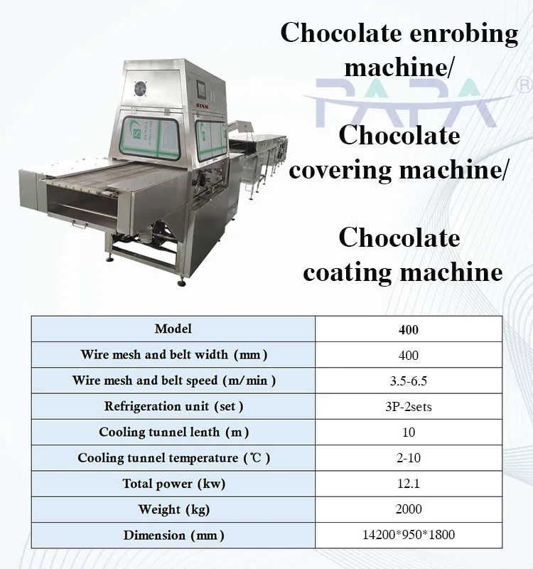 400mm Belt Width Chocolate Coating Line with Cooling Tunnel