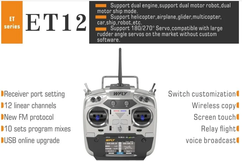 Wfly Et12 Rc Remote Control Transmitter With Rf209s Receiver 12ch 2.4g ...