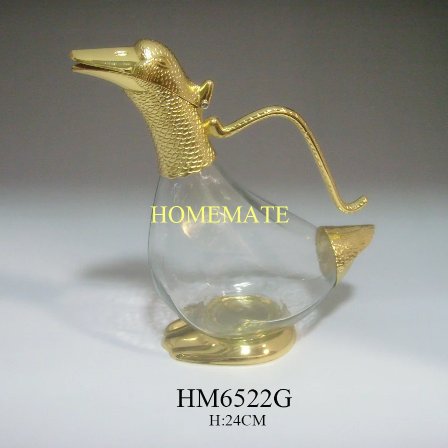 Home Wedding Banquet Cute Duck Shape Iron Edge Glass Wine Decanter with ...