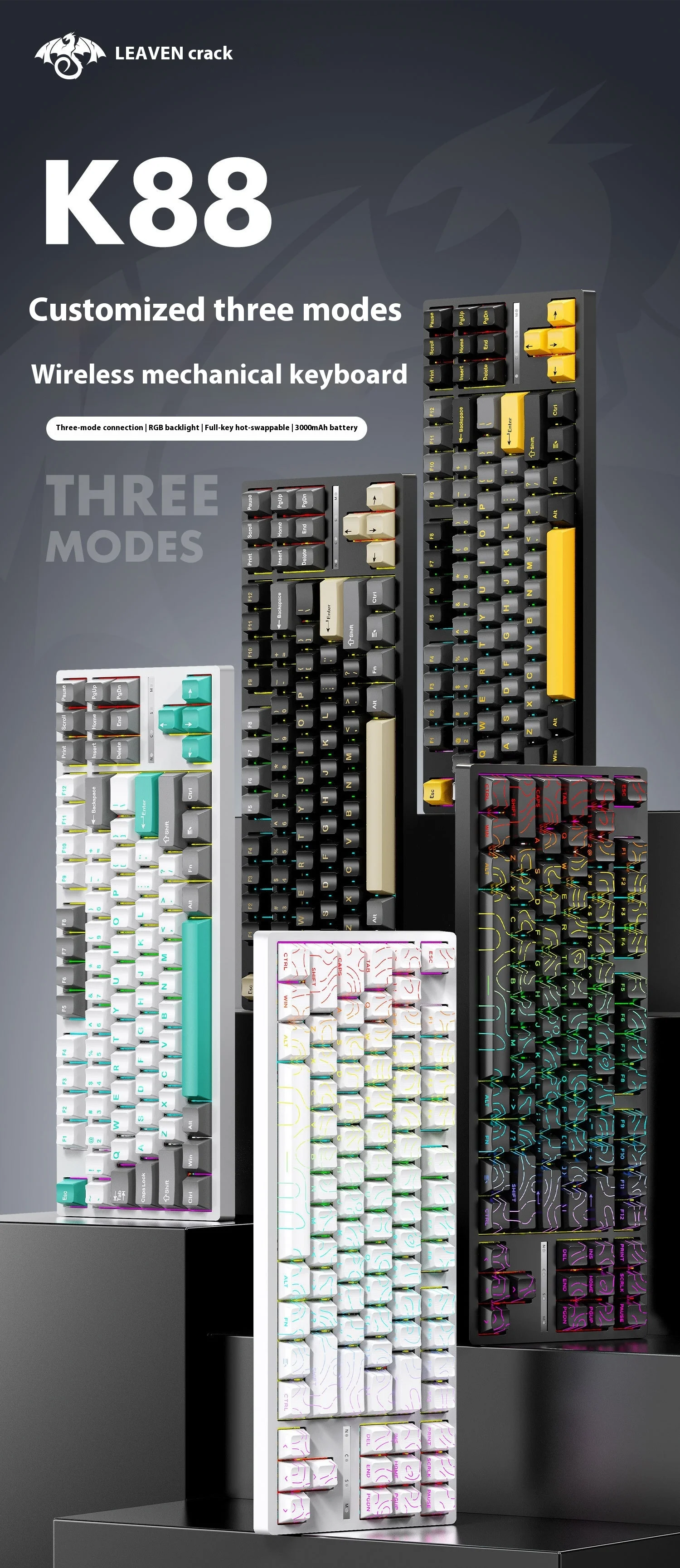 Customizable RGB Wireless for Bluetooth ESports Mahjong Triple Mode ...