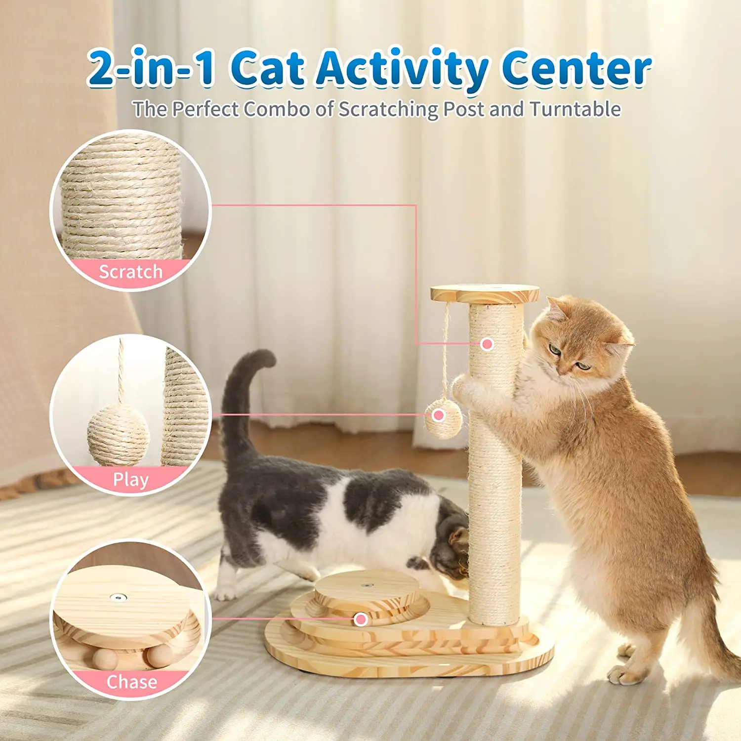 Wholesale 3level Cat Scratching Wood Mat Cat Tease Toy Solid Pine Wood ...