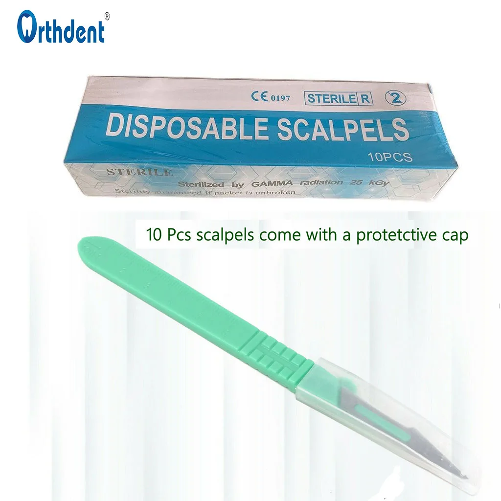 10pcs/box Dental Sterile Surgical Scalpel Blades Steel Plastic Handle ...