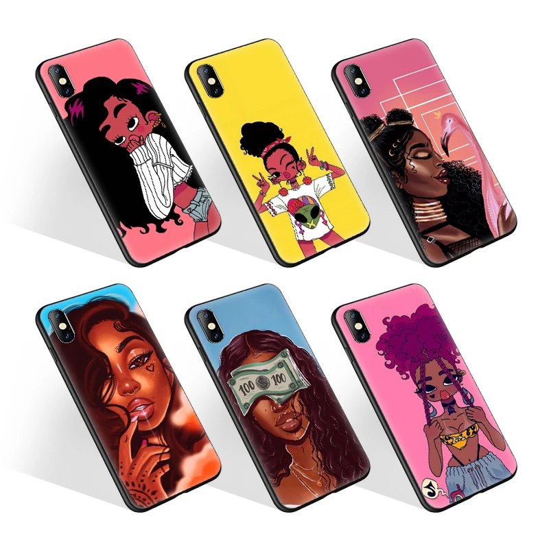 Uv Printing Afro Cute Black Girl Soft Tpu Phone Case For Iphone 12 7 8 ...