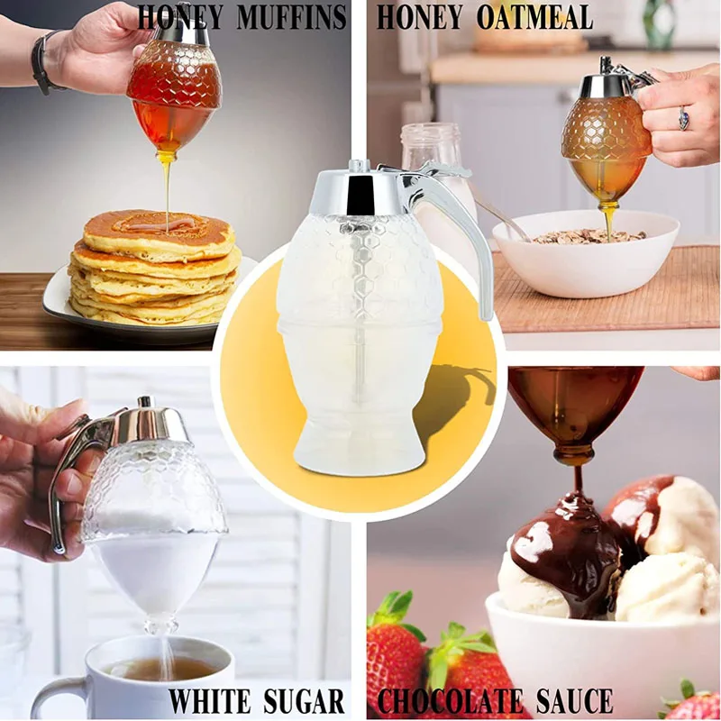 200ML Drip Honey and Syrup Dispenser Portable Juice Bee Storage Pot Jar ...