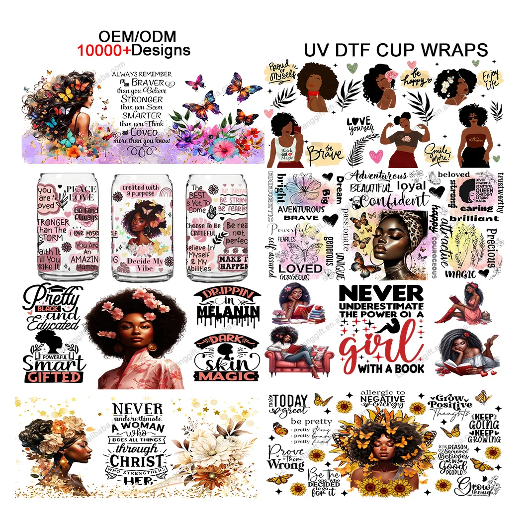 High quality custom design uvdtf cup wraps Hairstyle Black Girl ...