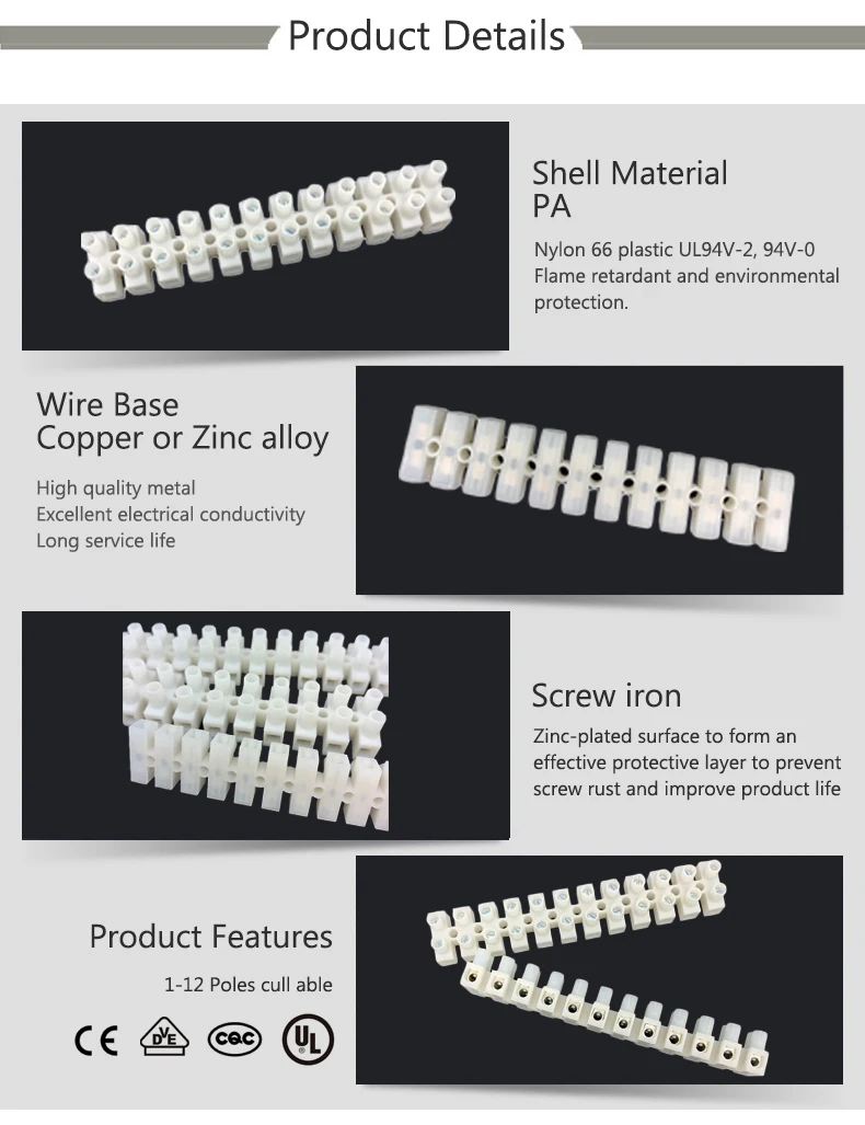 22-12awg Nylon 66 Terminal Block Dual Row 12 Position Terminal Block ...