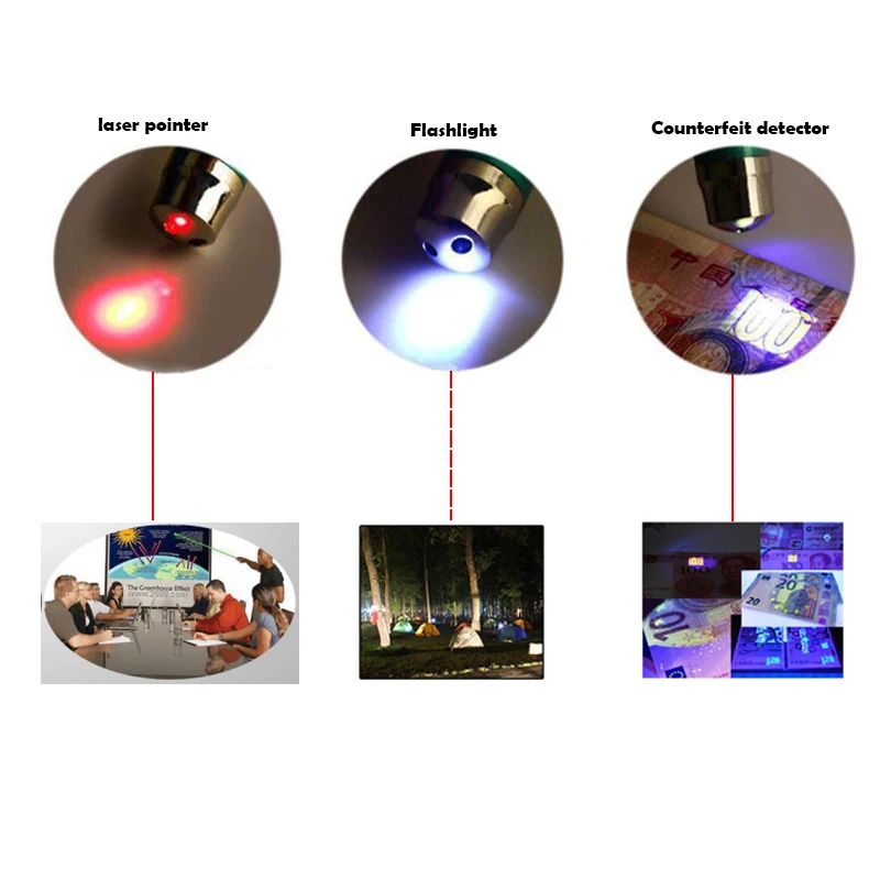 Mini 3 in 1 Multifunction Laser Light Pointer UV LED Torch