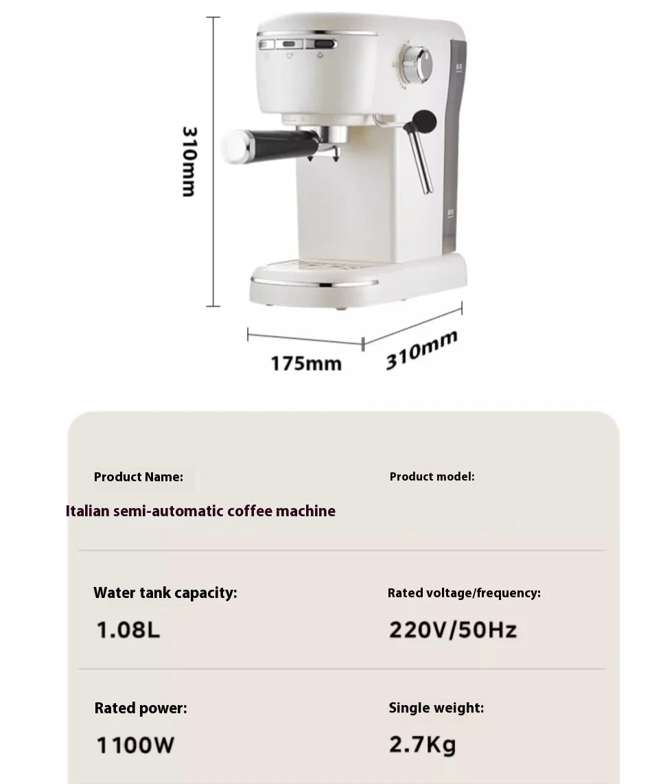 Italian Semi-Automatic Espresso Coffee Machine Bean Grinder Milk ...