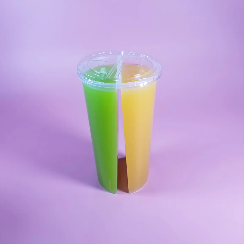 700ml Disposable Take Away Plastic PP Split Boba Tea Half and Half Cups ...