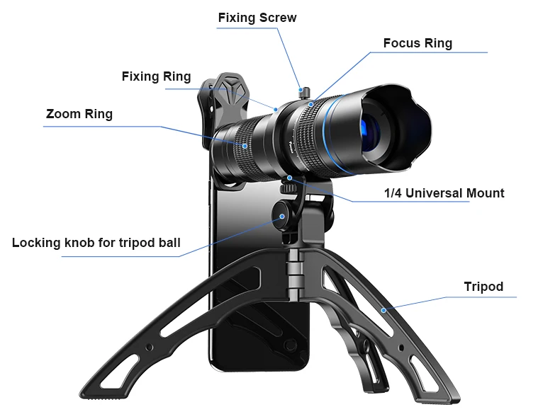 Apexel — Téléobjectif 20-40x Ultra Premium Réglable,Caméra Zoom Pour ...