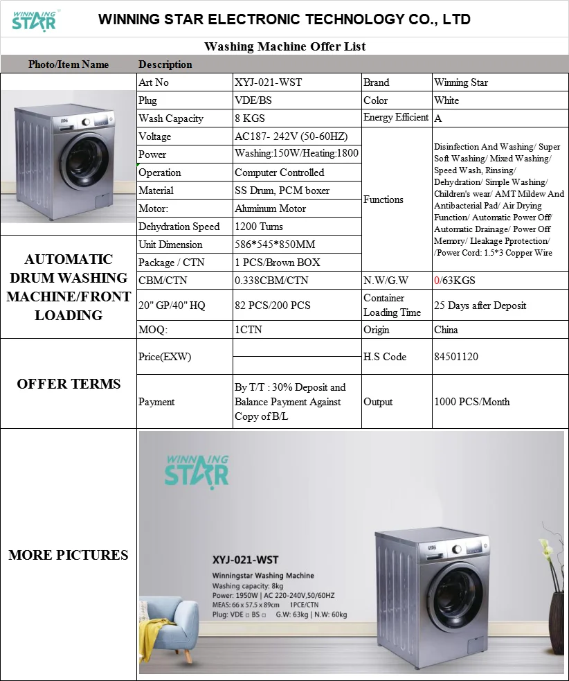 WINNING STAR 8KG Washer - Efficient Home Laundry Solutions