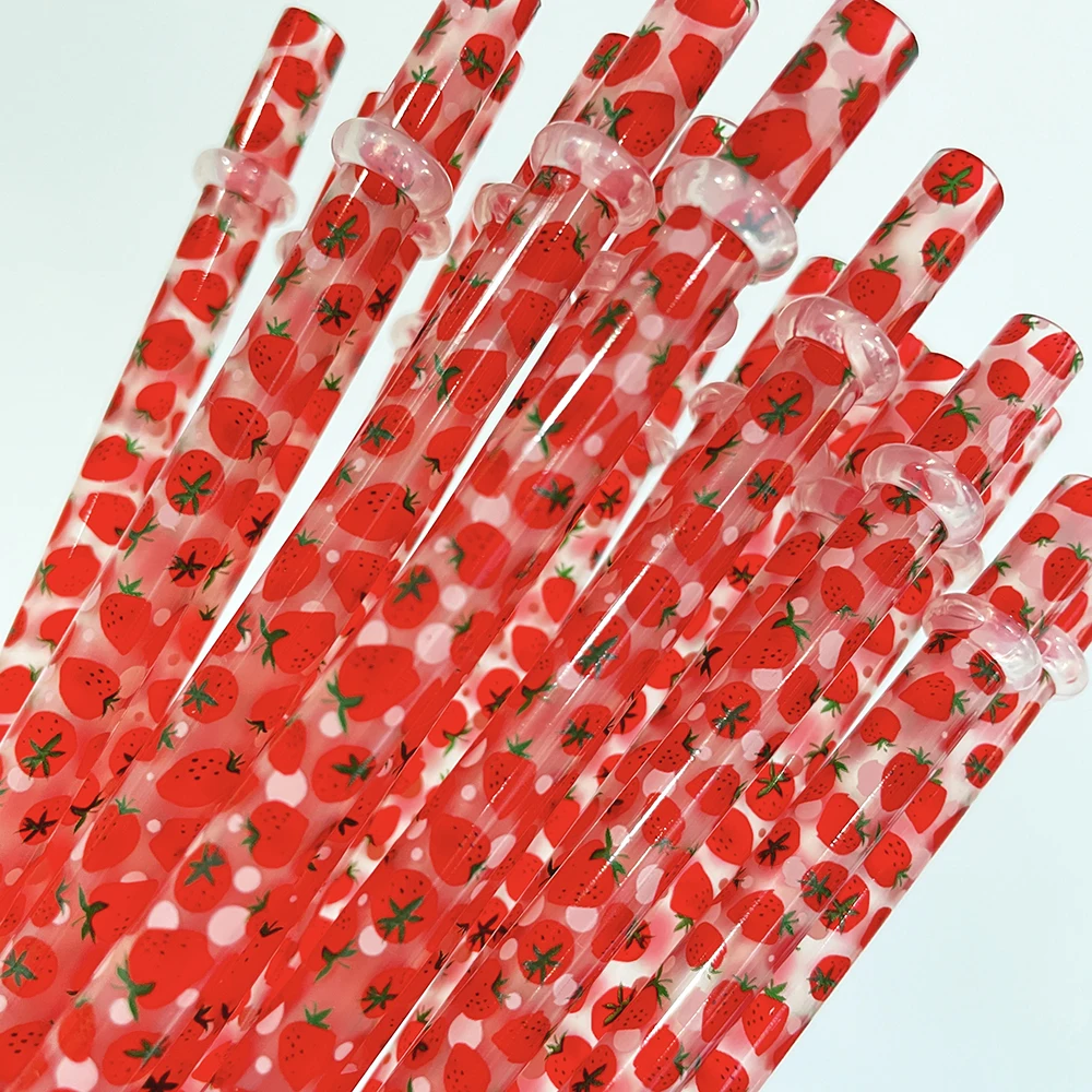 Funny Cartoon Fruit Plastic Straws Assorted Color Plastic Strawberry ...