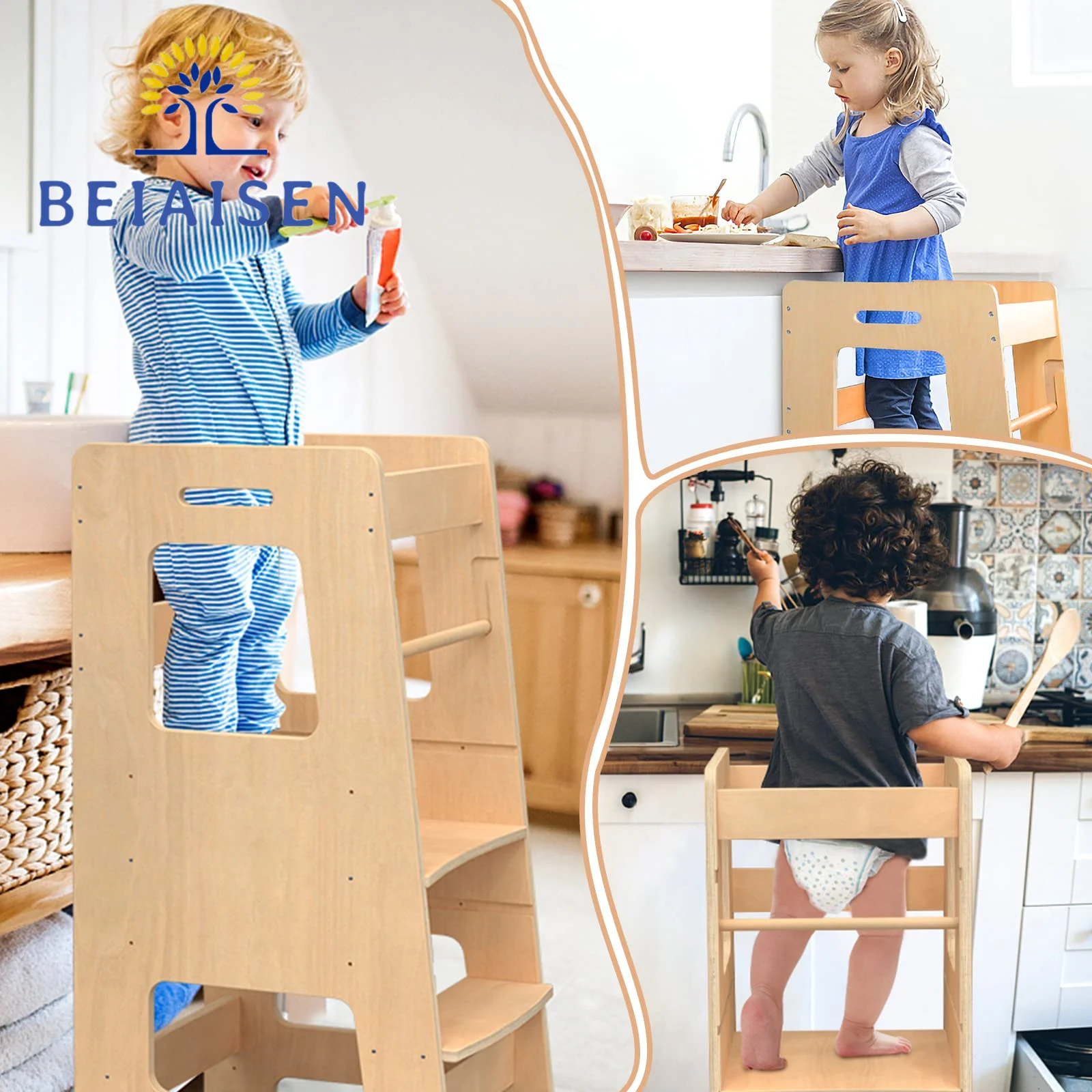 Wooden Learning Tower Beiaisen Children's Kitchen Activity Assistant ...
