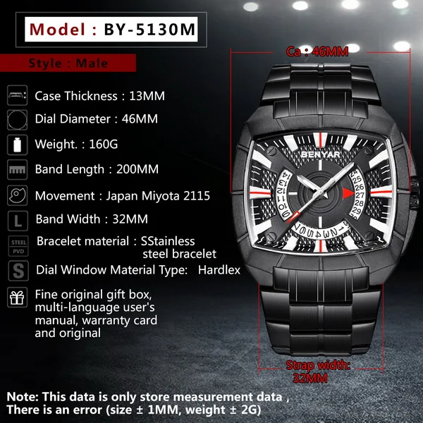 Benyar mundial 5130 oro hombre reloj de cuarzo mejor poder de banda de acero inoxidable ...