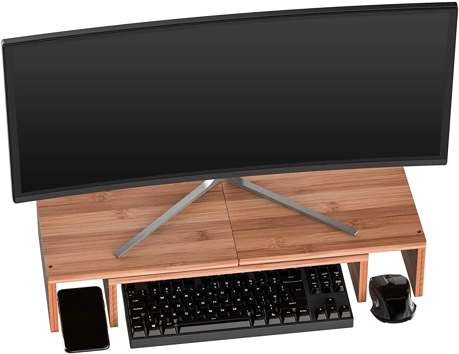 Combohome Bamboo Dual Monitor Stand Riser - Adjustable & Stylish